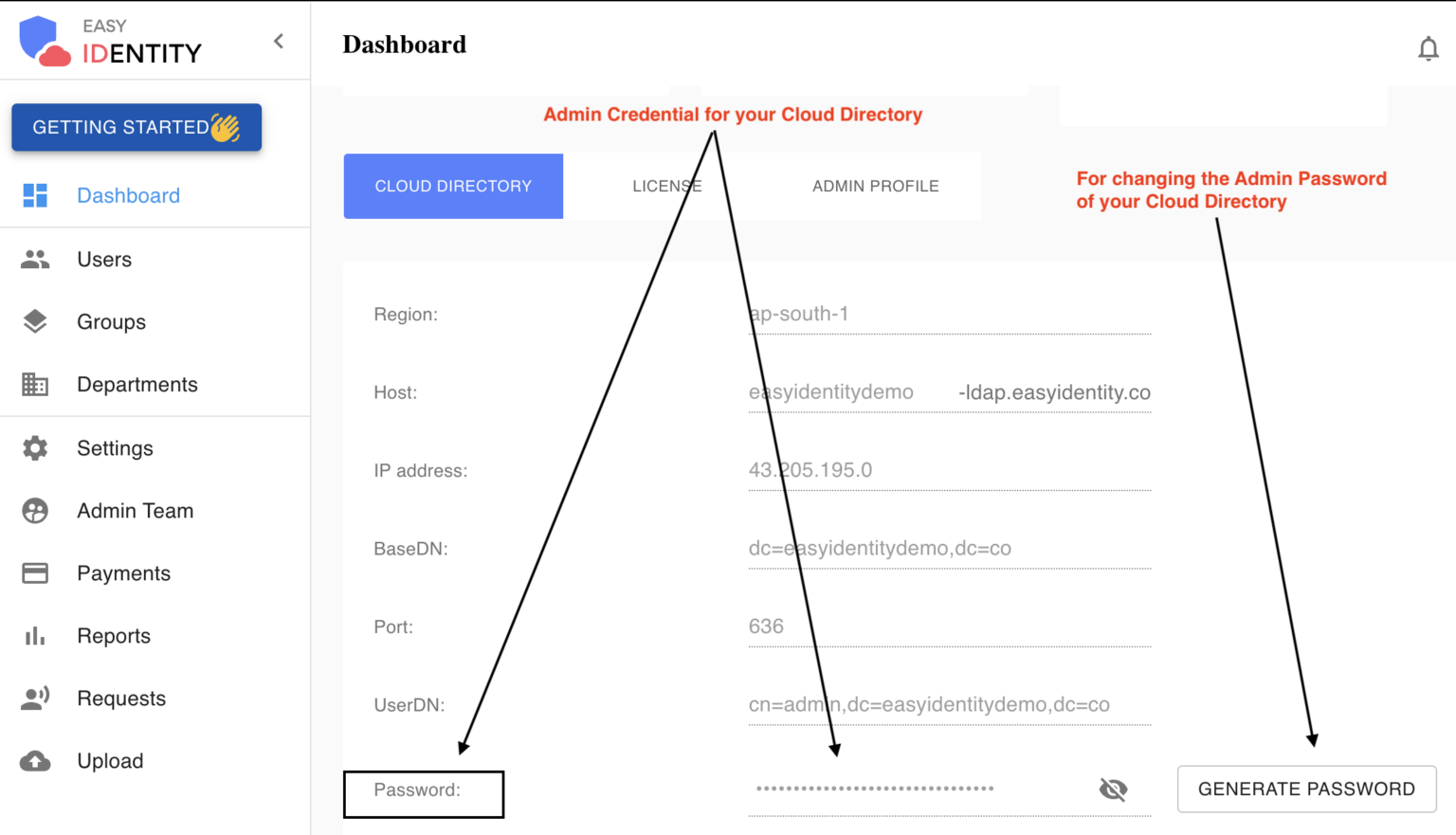 How can I find/change my Cloud Directory Admin Credentials? - EasyIdentity